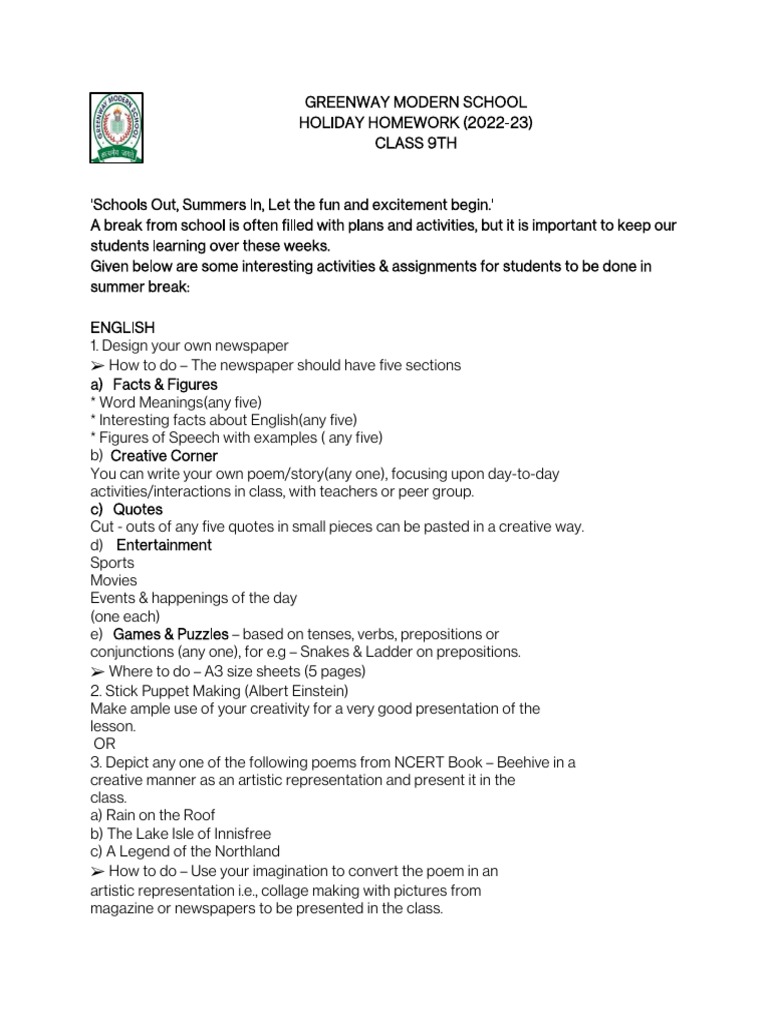 Holiday Homework (2022-23) Updated | PDF | Artificial Intelligence | Intelligence (AI) & Semantics