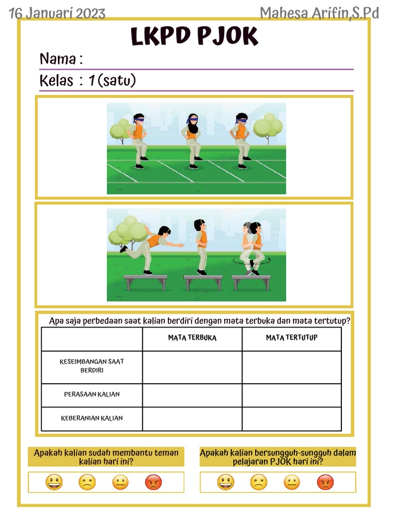 LKPD PJOK Kelas 1: Keseimbangan dan Perasaan | PDF | Kesehatan Holistik