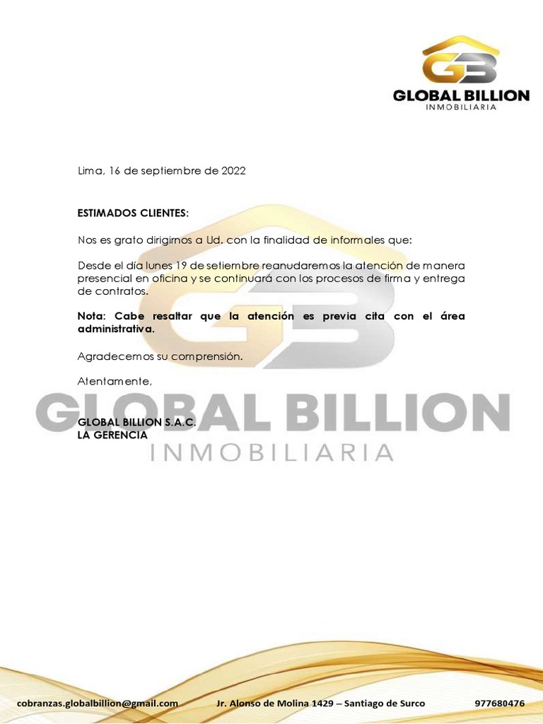 Comunicado Clientes Global 16.09.22 | PDF