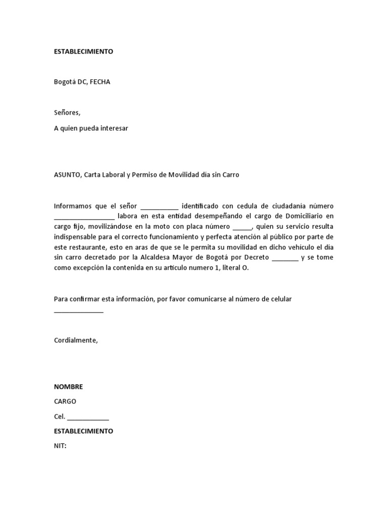 Modelo Carta Movilidad | PDF