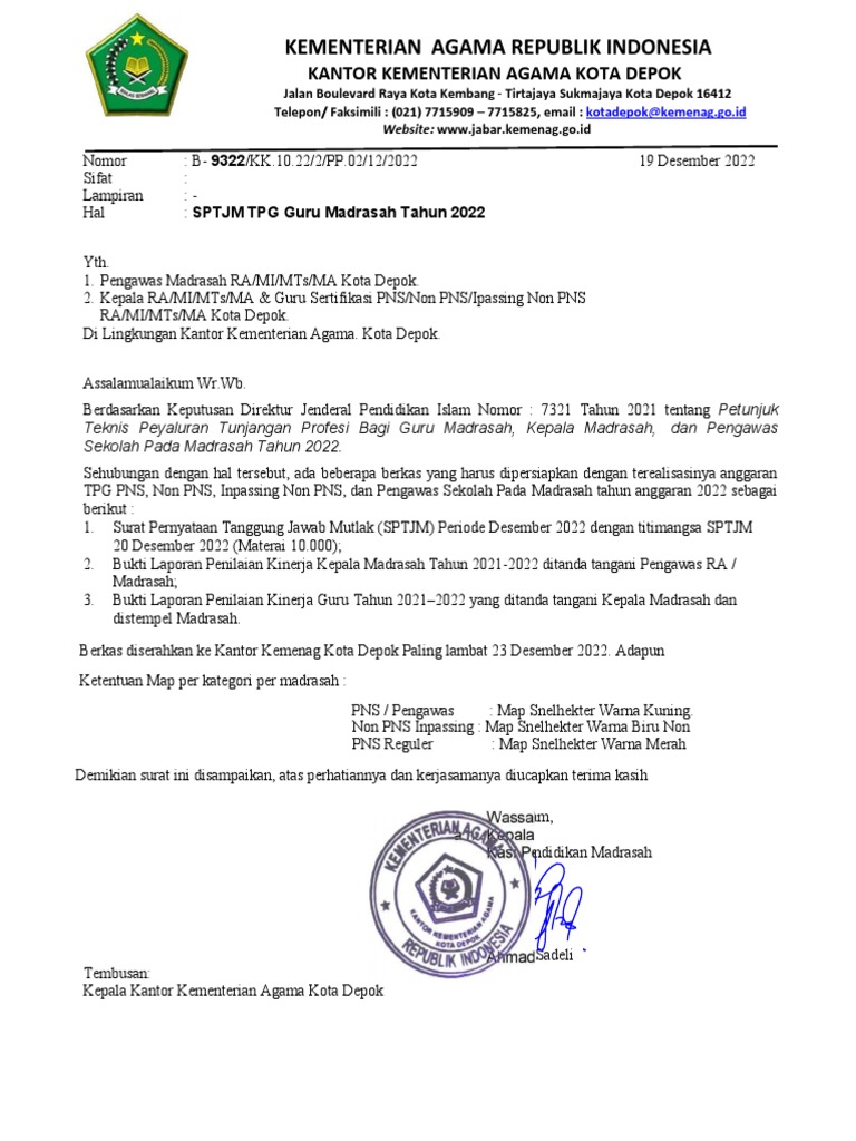 Form SPTJM - TPG - Madrasah - Tahun - 2022 | PDF