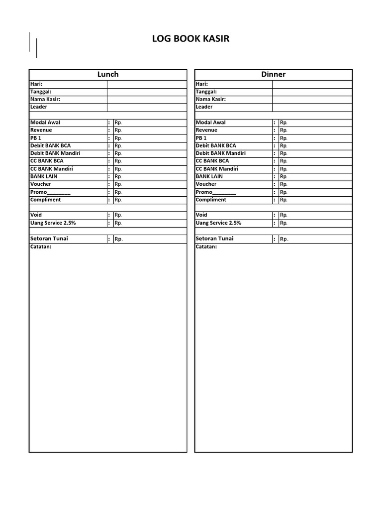 Formulir Kasir | PDF | Bisnis | Pengelolaan Keuangan & Uang