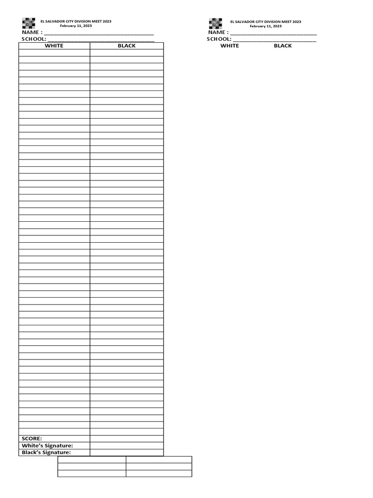 Chess Score Sheets | PDF