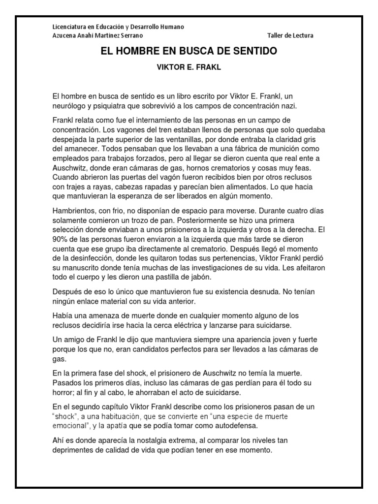 Resumen Libro El Hombre en Busca Del Sentido | PDF | Amor | Sicología Resumen Libro El Hombre en Busca Del Sentido | PDF | Amor | Sicología