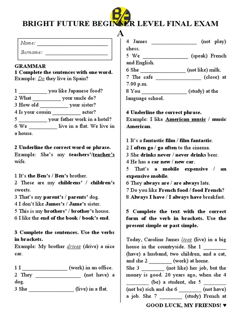 Beginner Level Test A | PDF | Languages | Foreign Language Studies