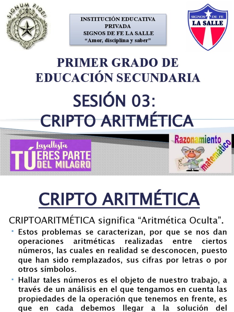Primer Grado de Educación Secundaria: Sesión 03: Cripto Aritmética | PDF | Aritmética | Sustracción