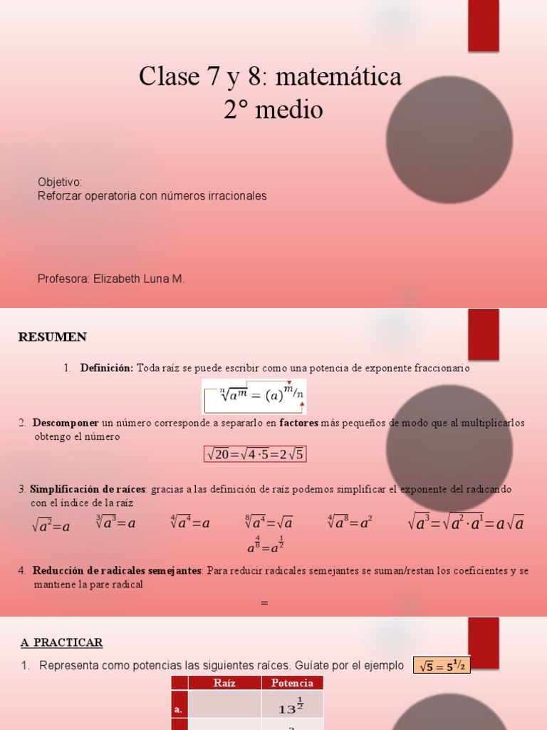 16-de-marzo-MATEMATICAS-2°M Radicales y Potencias | PDF | Raíz cuadrada ...