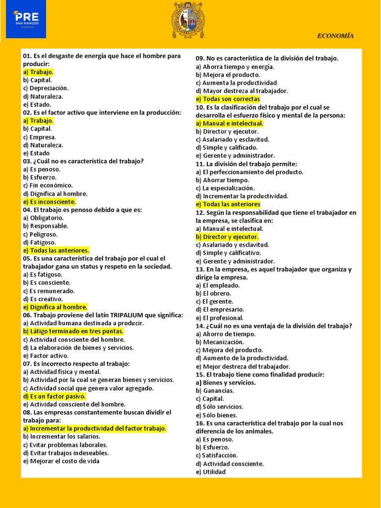 Economía - El Trabajo | PDF | Costo de la vida | Division de trabajo
