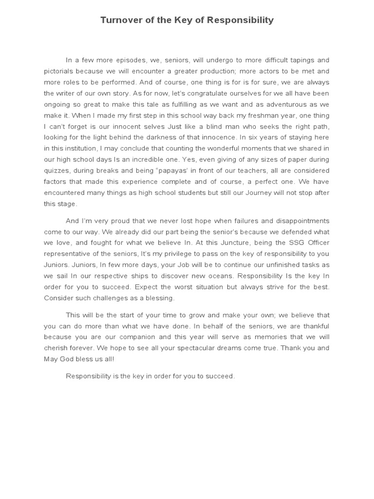 Passing the Key of Responsibility | PDF | Wellness