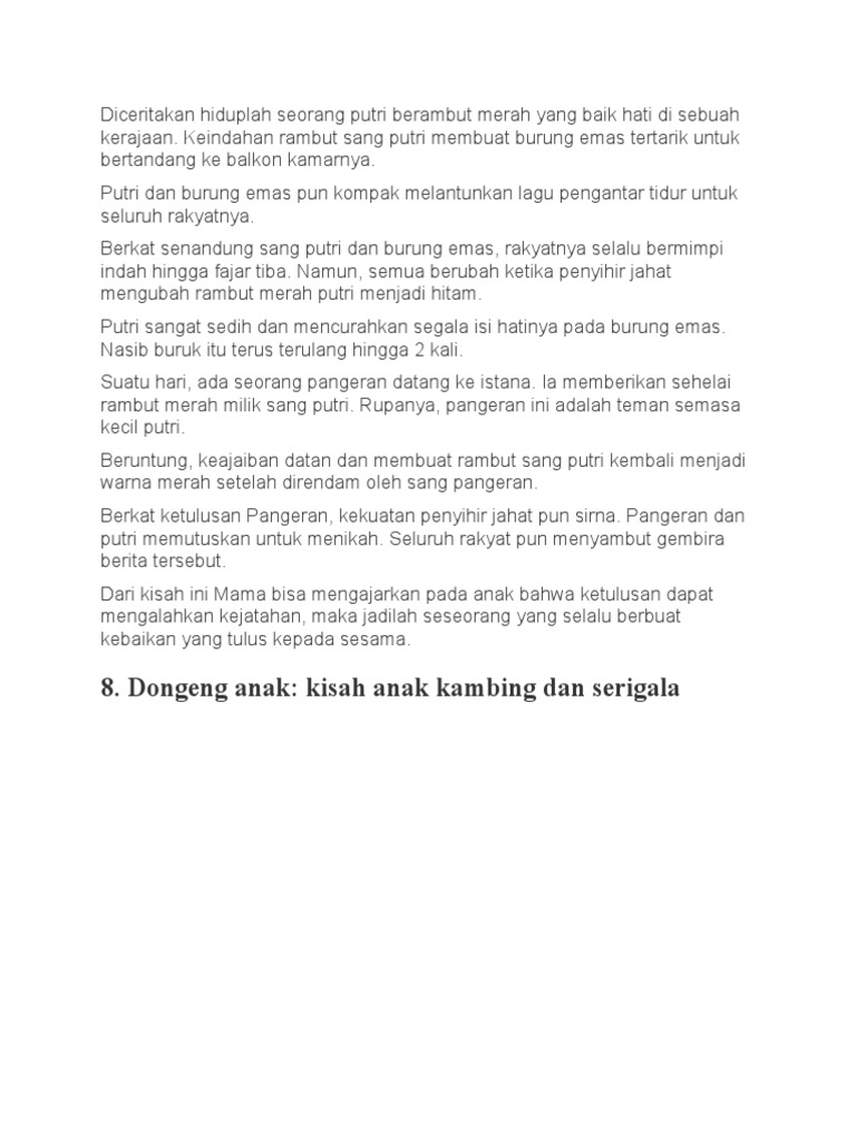 Dongeng Putri Berambut Merah dan Pangeran | PDF | Puisi