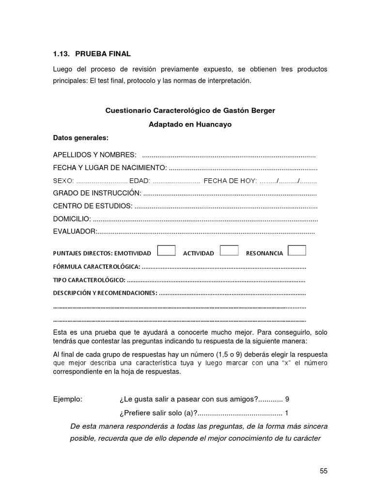 Test Caracterológico de Berger | PDF