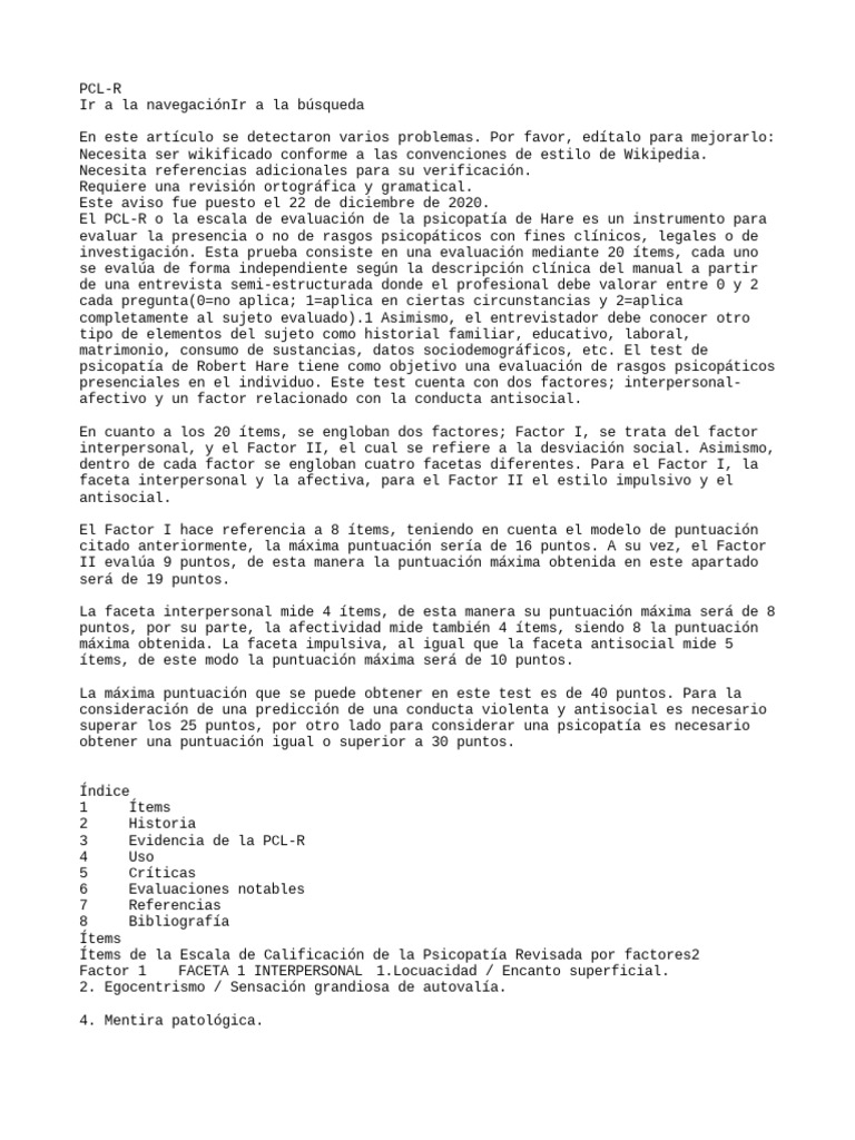 PCL R | PDF | Conceptos psicologicos | Ciencias del comportamiento