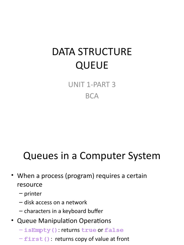 Data Structure Queue: Unit 1-Part 3 BCA | PDF