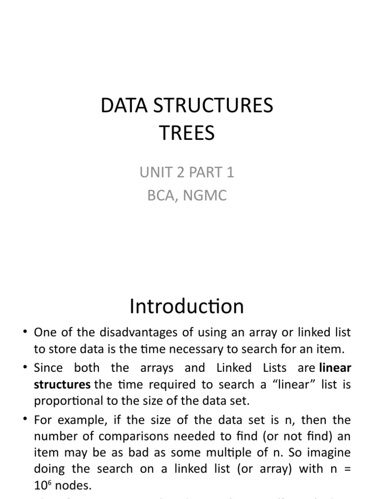 Data Structures Trees: Unit 2 Part 1 Bca, NGMC | PDF | Combinatorics | Algorithms And Data ...