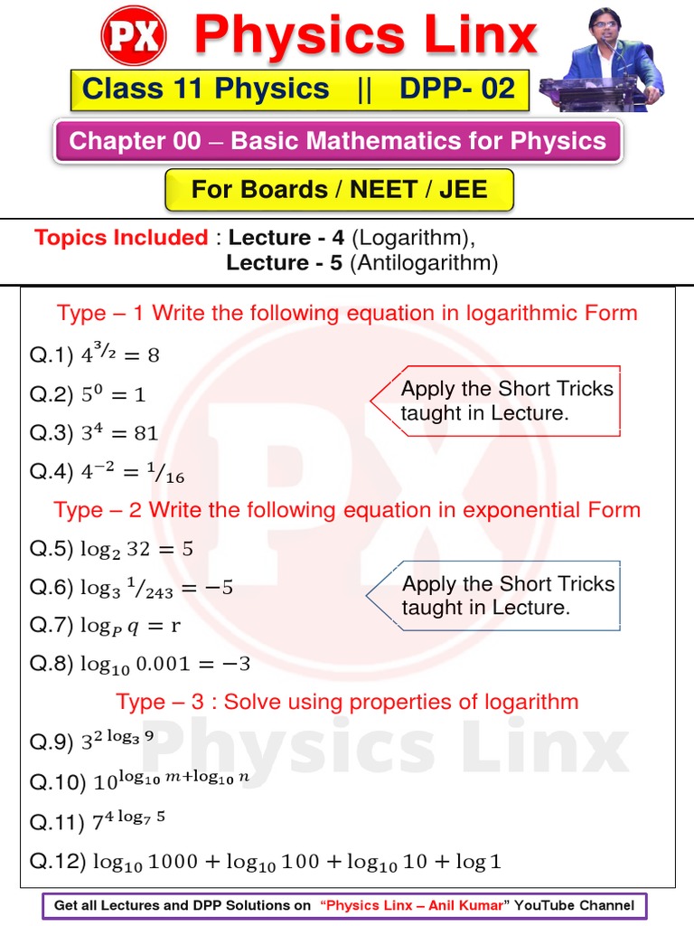 Dpp-2 Log & Antilog (Basic Maths) Physics Linx | PDF | Logarithm | Complex Analysis