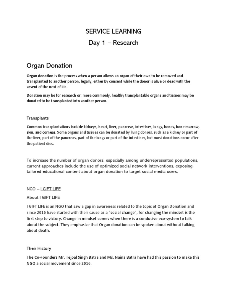 Organ Donation Research Paper | PDF | Organ Donation | Kidney ...