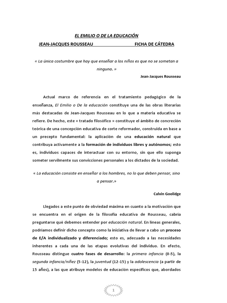 El-Emilio-De-Rousseau-Clase 5 - Texto 3 | PDF | Emile, o sobre ...