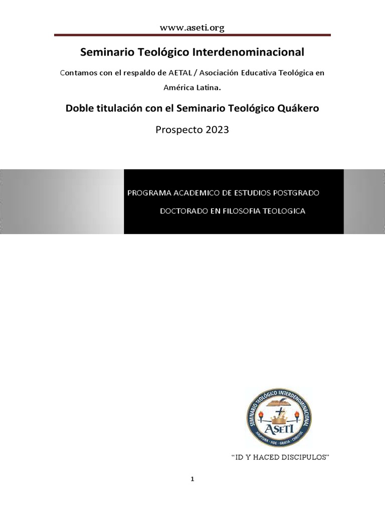 Programa Doctoral Aseti | PDF | Evangélico | Seminario