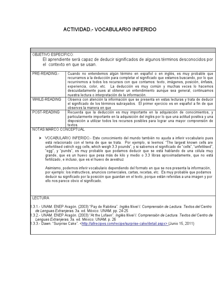 Vocabulario Inferido | PDF | Léxico | Ciencia cognitiva