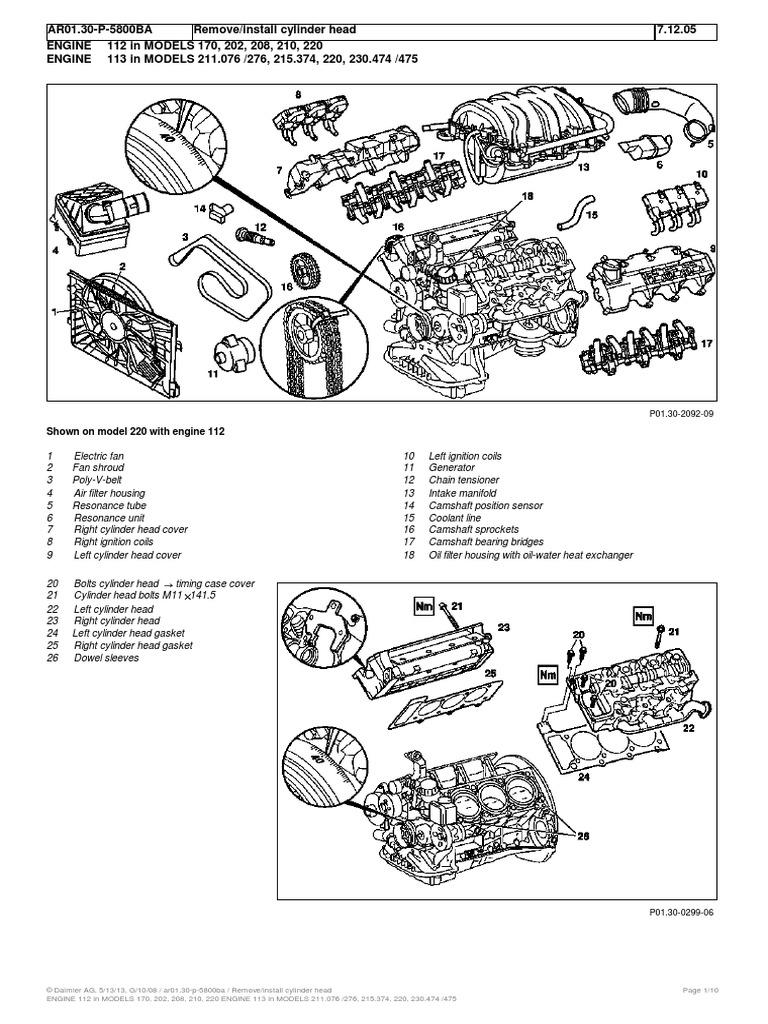 m112 Remove Install Cylinder Head | PDF | Internal Combustion Engine ...