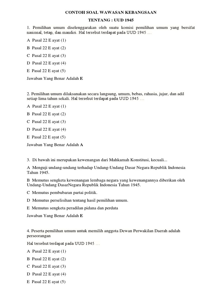100 Contoh Soal Wawasan Kebangsaan 2 | PDF