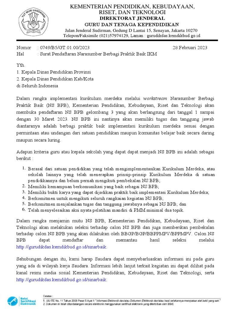 Surat Pendaftaran NS BPB | PDF