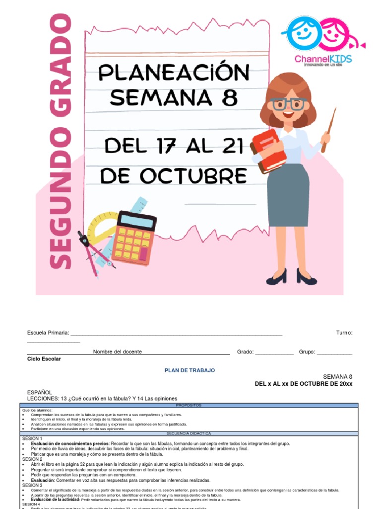 Planeacion Semana 8 Segundo Grado 2022 | PDF | Evaluación | Invalidez