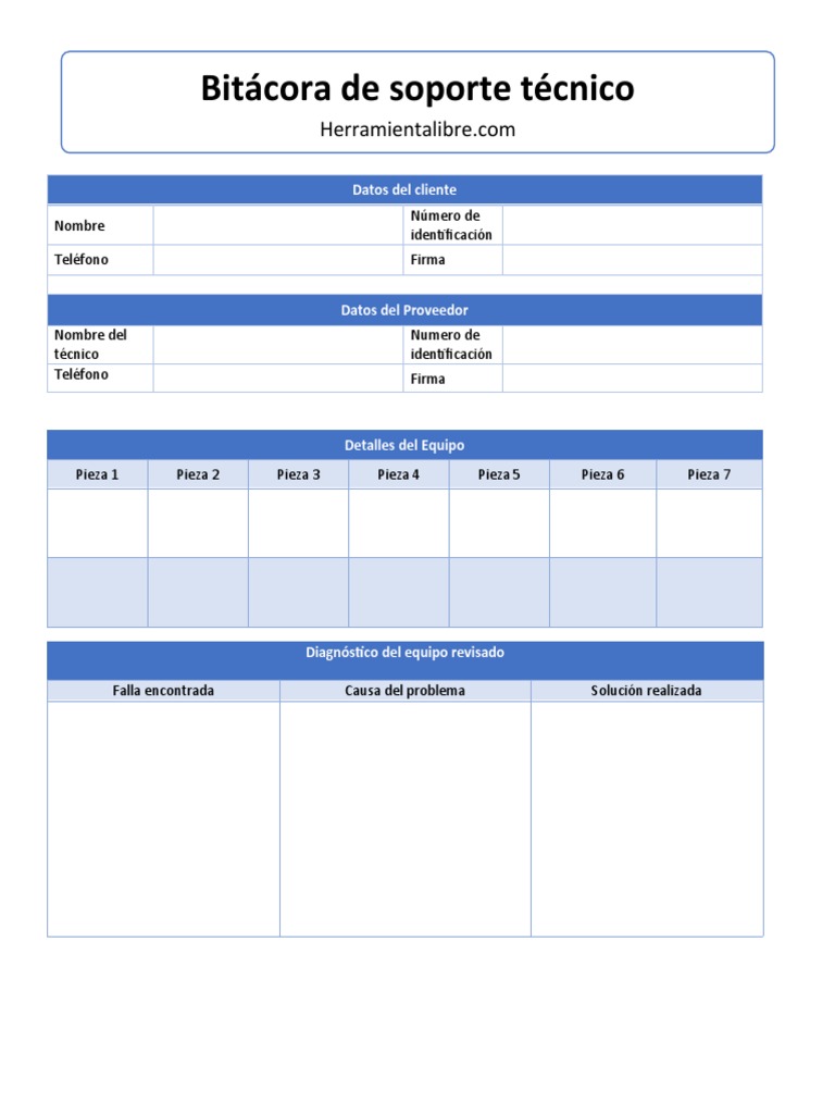 Bitacora De Soporte Tecnico Herramientalibre 2 Pdf