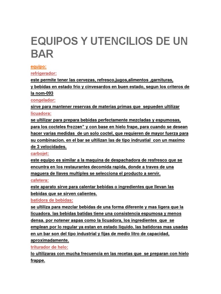 Equipos y Utencilios de Un Bar | PDF | Comida y bebida | Barman