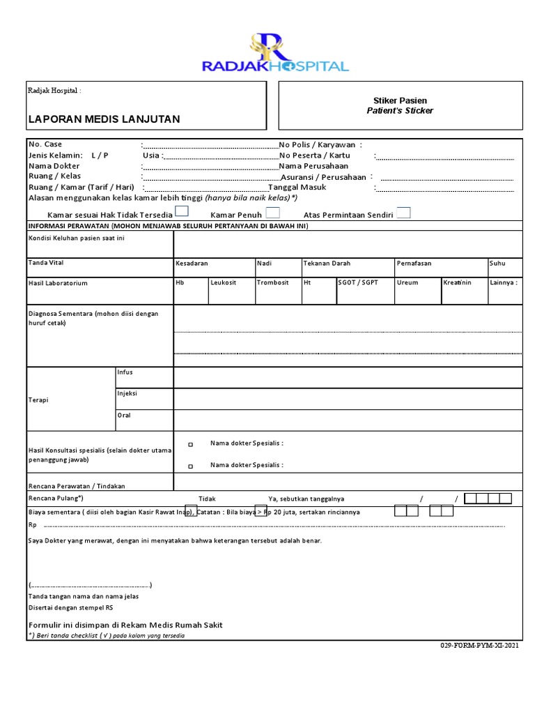 Form. LAPORAN MEDIS LANJUTAN | PDF