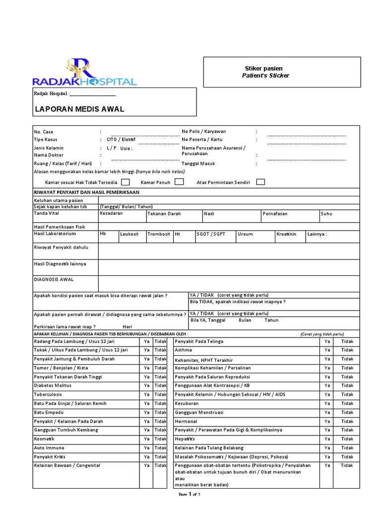 Form. LAPORAN MEDIS AWAL | PDF