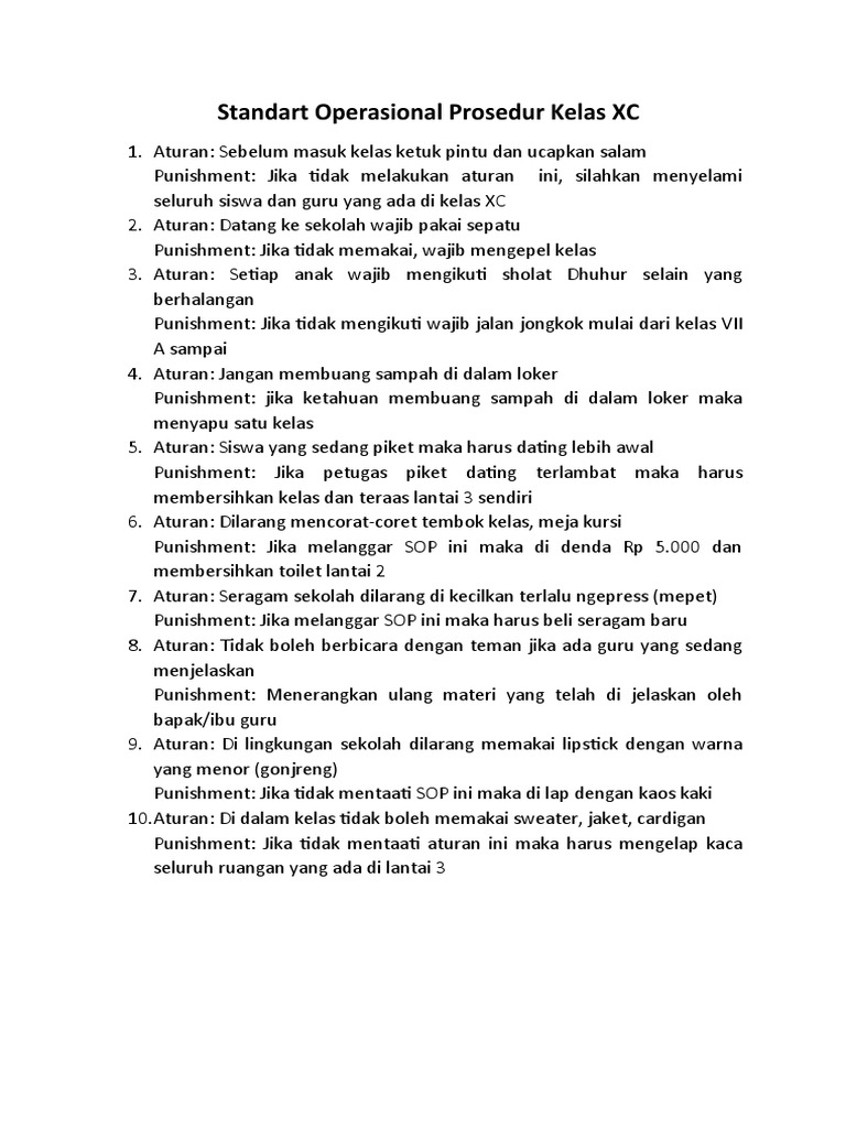 Standart Operasional Prosedur Kelas XC | PDF