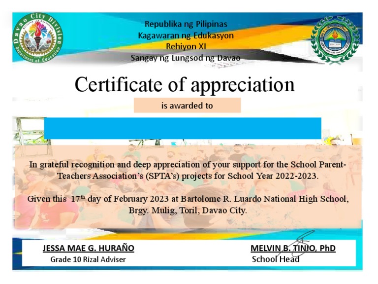 Certificate Support Pta | PDF