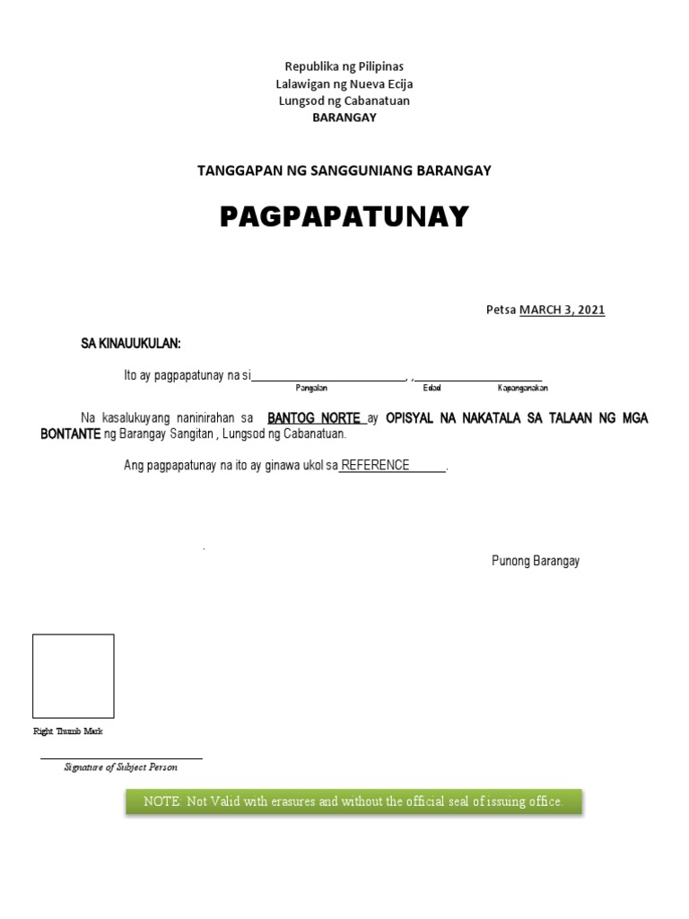 BRGY CERT For VOTERS BUT NON RESIDENCY | PDF