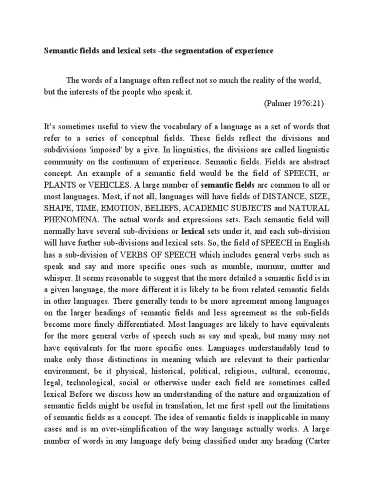Semantic Fields and Lexical Sets | Download Free PDF | Speech | Linguistics