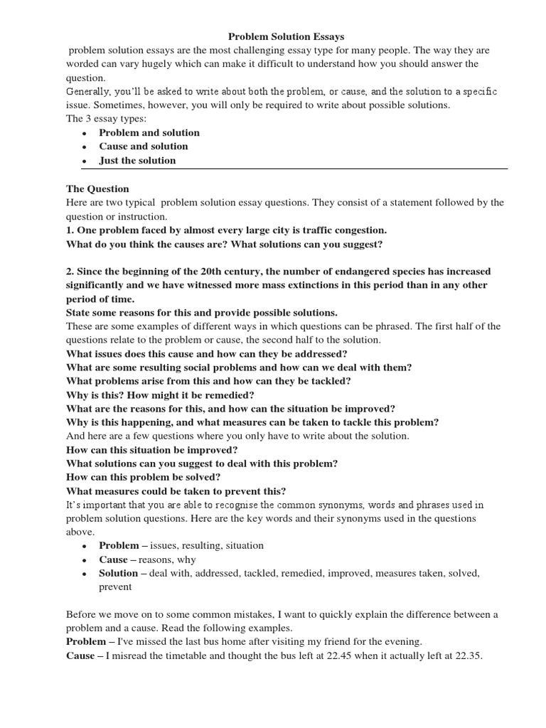 Problem Solution Essays | PDF | Essays | Question