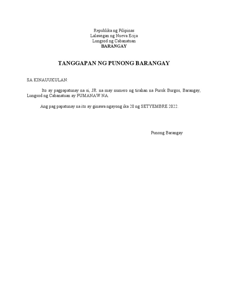 Katunayan Na Pumanaw Na | PDF