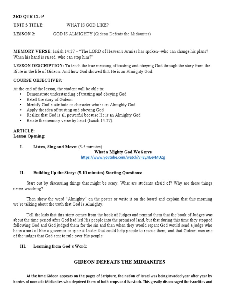 3RD-QTR-CL-P L2 - GOD IS ALMIGHTY (Gideon Defeats The Midianites) | PDF