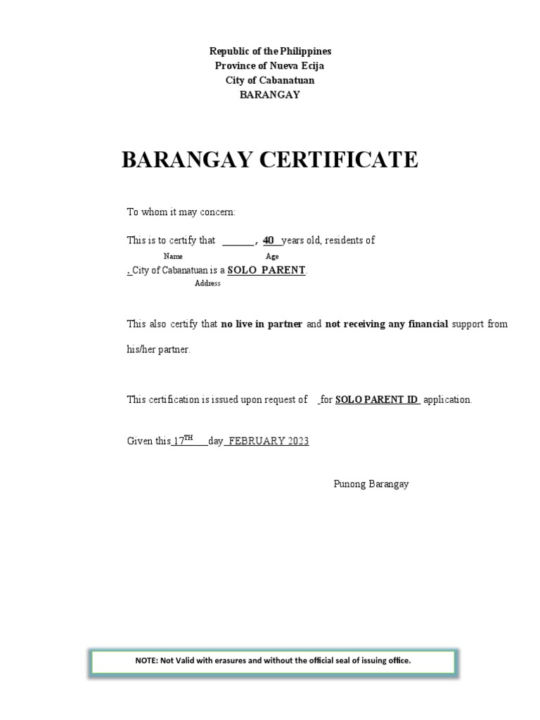 Certification Solo Parents 2021 | PDF