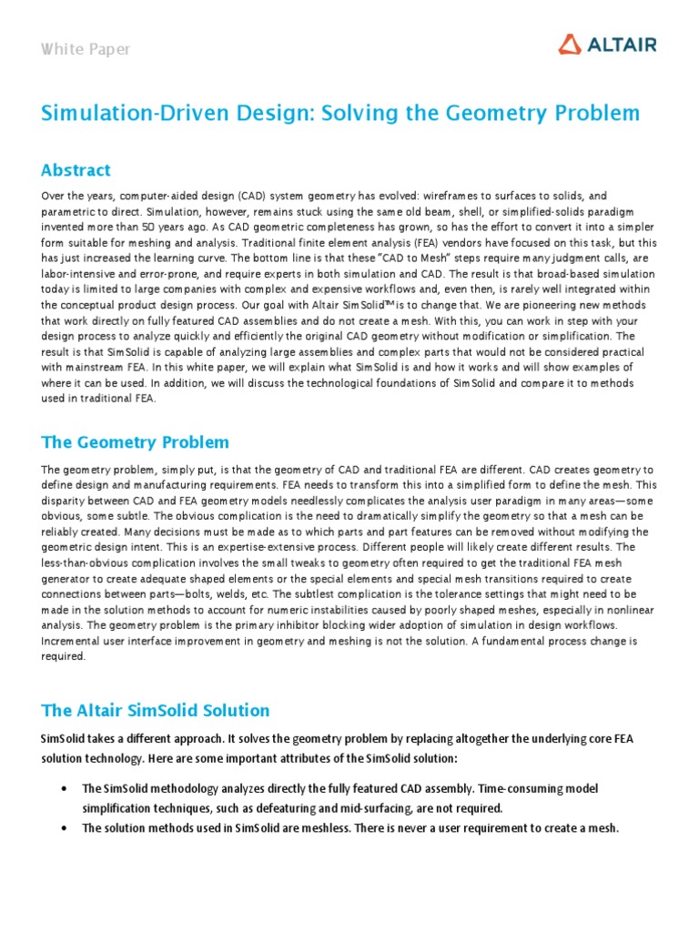 Simsolid Technology Overview Pdf Finite Element Method Computer
