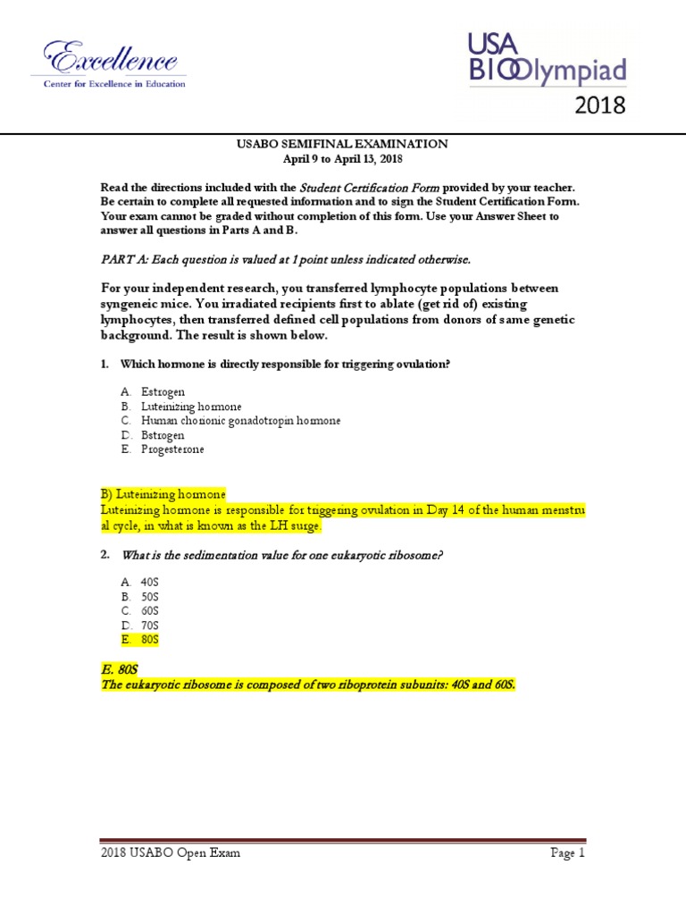 2018 USABO Semifinal Exam Overview | PDF | Dominance (Genetics) | Zygosity