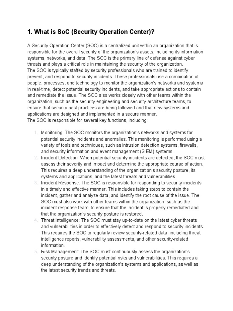 What Is Soc (Security Operation Center) ? | PDF | Security | Computer Security