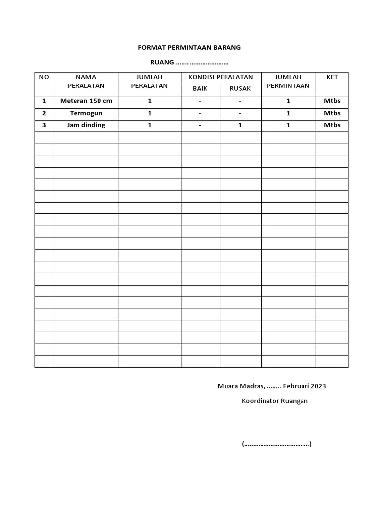 Format Permintaan Barang Mtbs | PDF