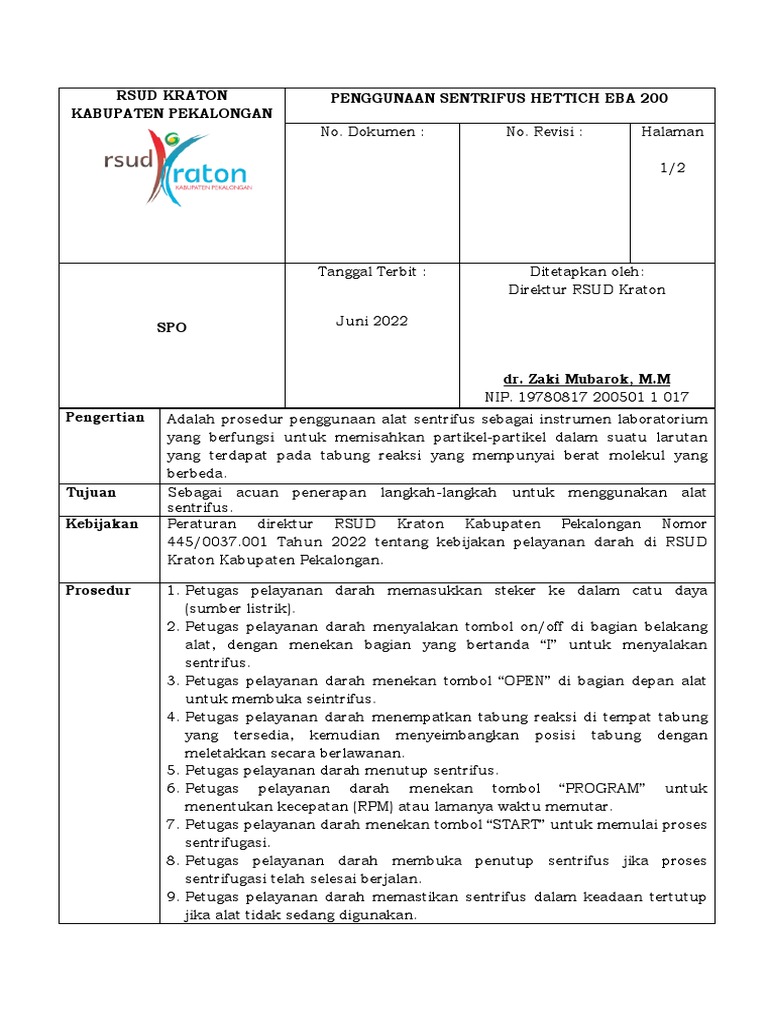 Spo Sentrifus Hettich Eba 200 Edit 21 Sept 2022 | PDF