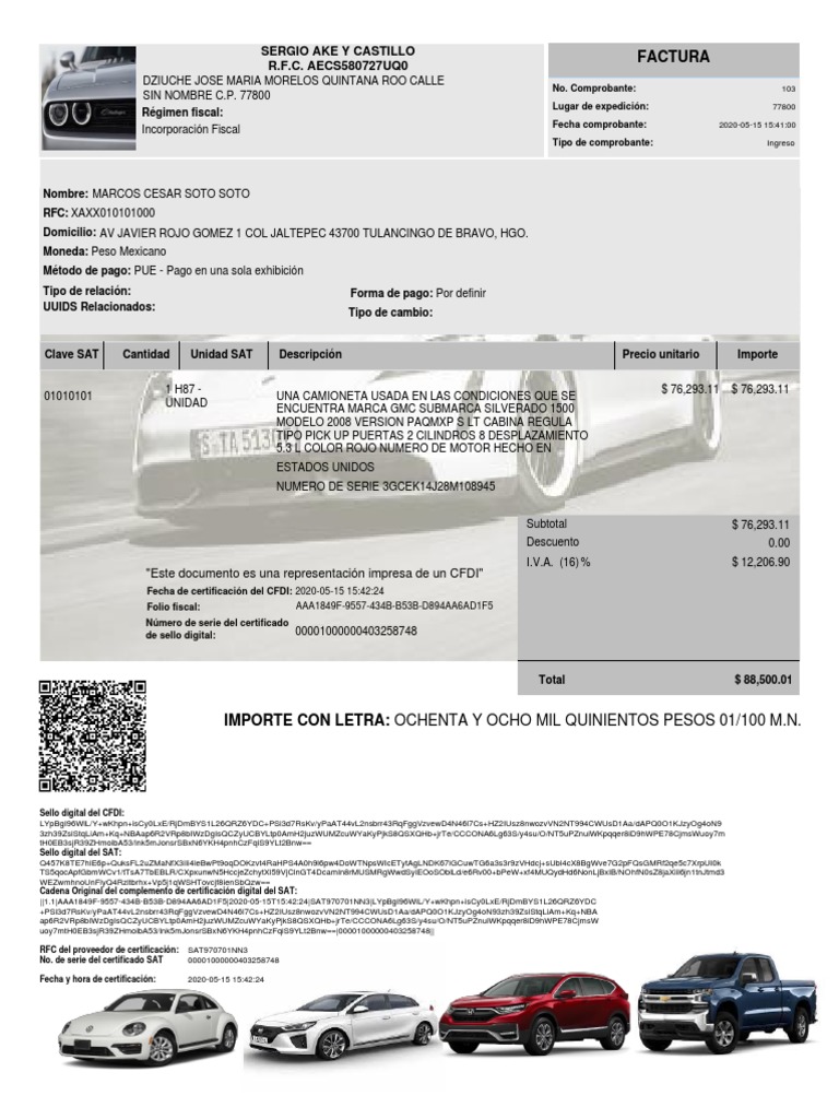 Factura 103 GMC Silverado 1500 2008 | PDF | Transporte | Vehículos ...