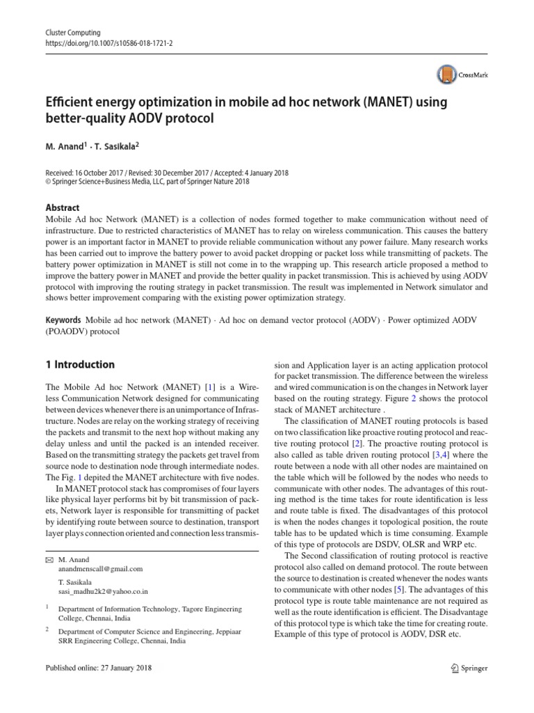 Efficient Energy Optimization In Mobile Ad Hoc Network Manet Using