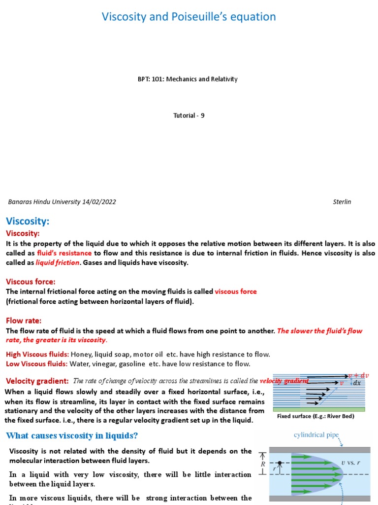 Viscosity and Poiseuille Equation | PDF | Viscosity | Fluid Mechanics
