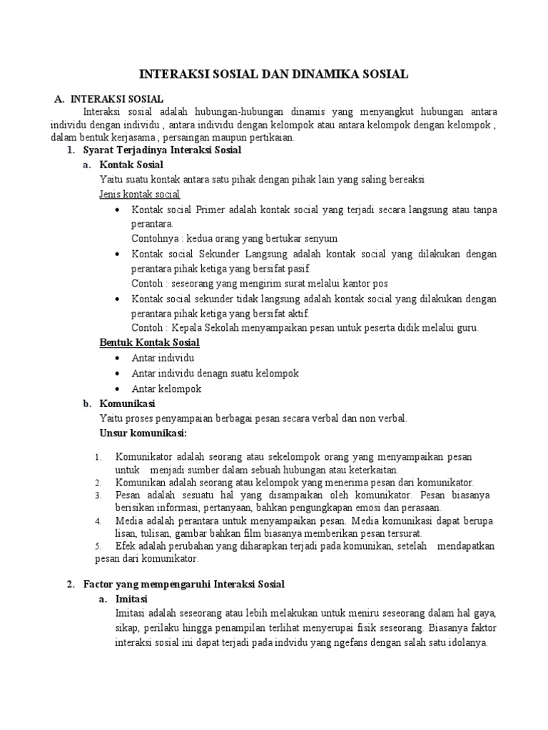Materi INTERAKSI SOSIAL DAN DINAMIKA SOSIAL | PDF