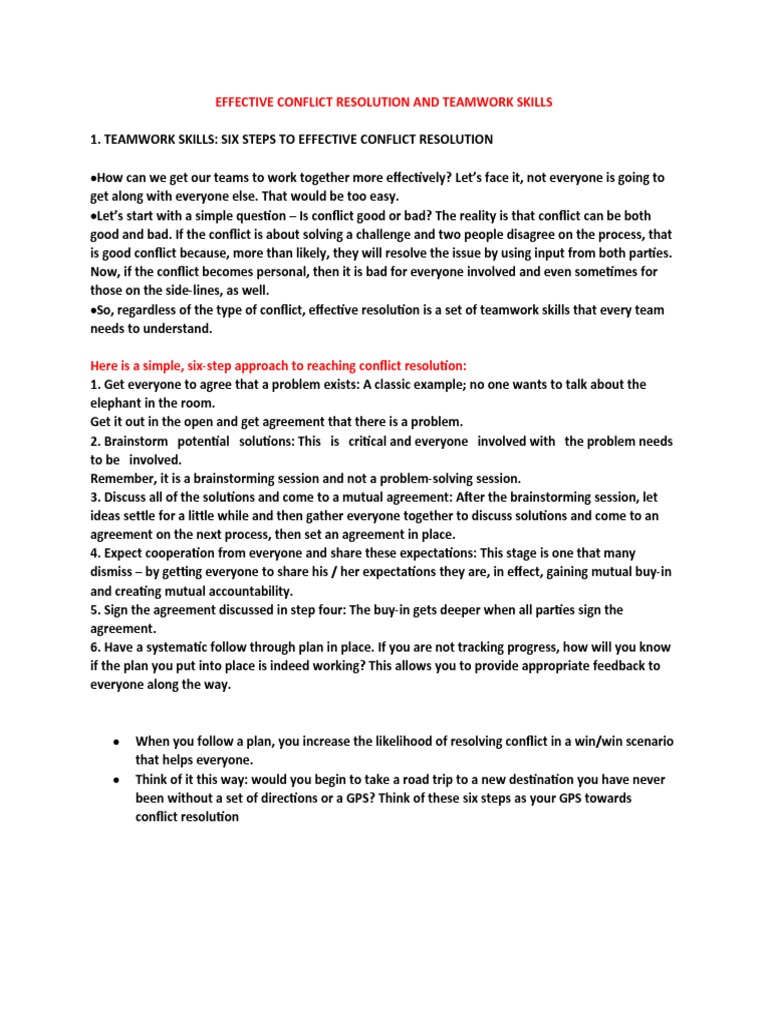 Effective Conflict Resolution and Teamwork Skills | PDF | Leadership ...