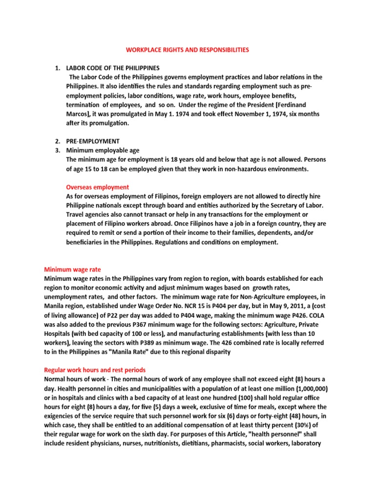 Workplace Rights and Responsibilities | PDF | Cost Of Living | Employment